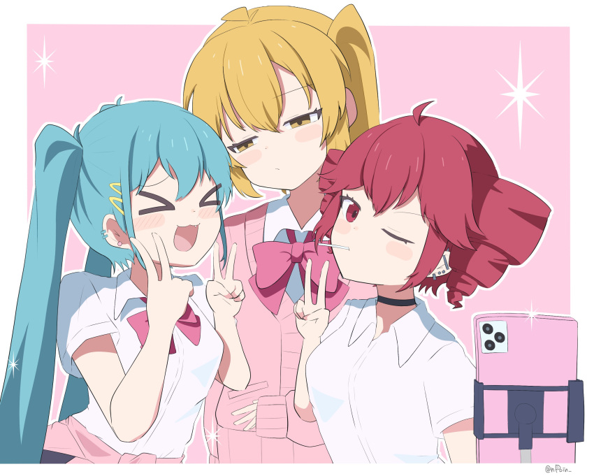 Safebooru - 3girls absurdres akita neru aqua hair blonde hair border ...