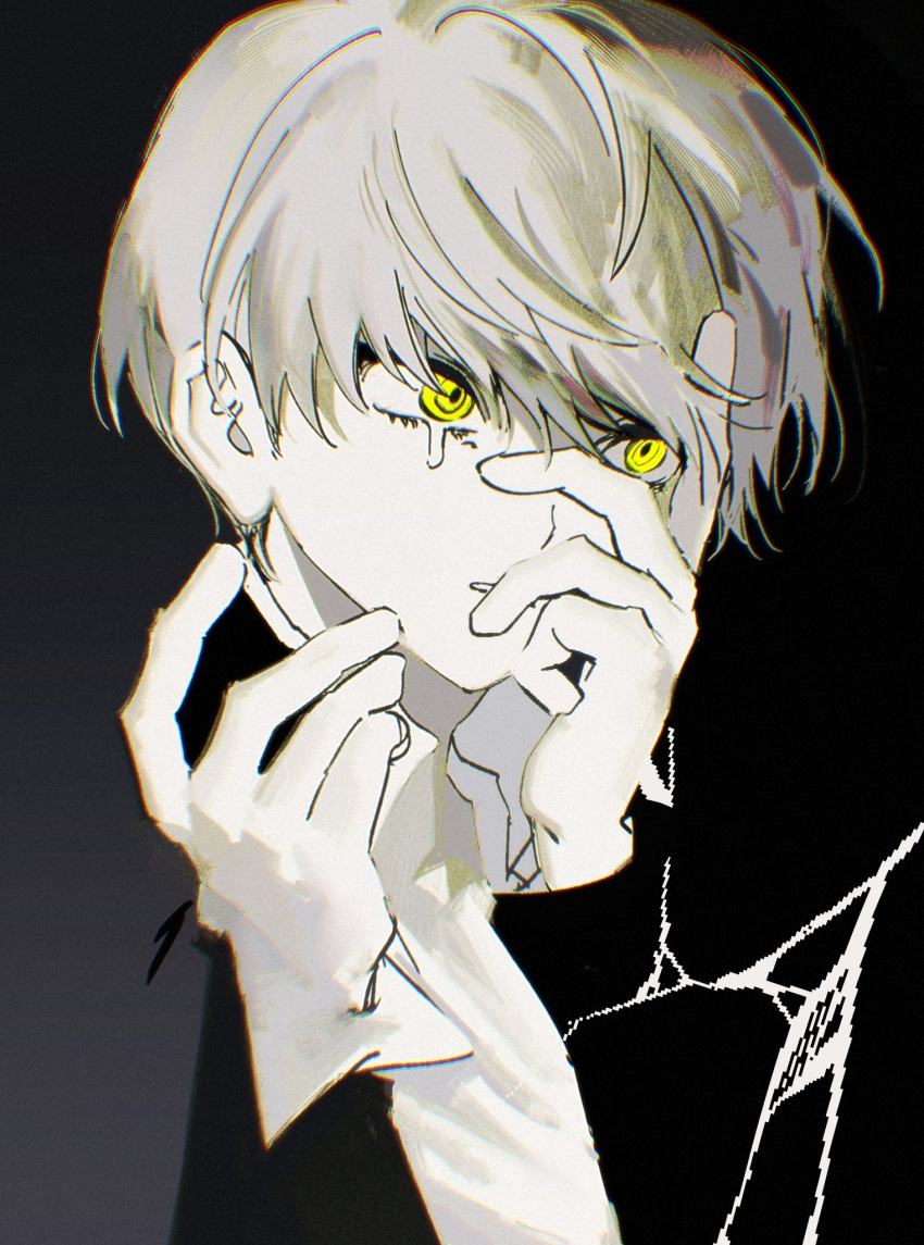 Safebooru - 1boy goguma wagamja hand on own face highres jacket male ...