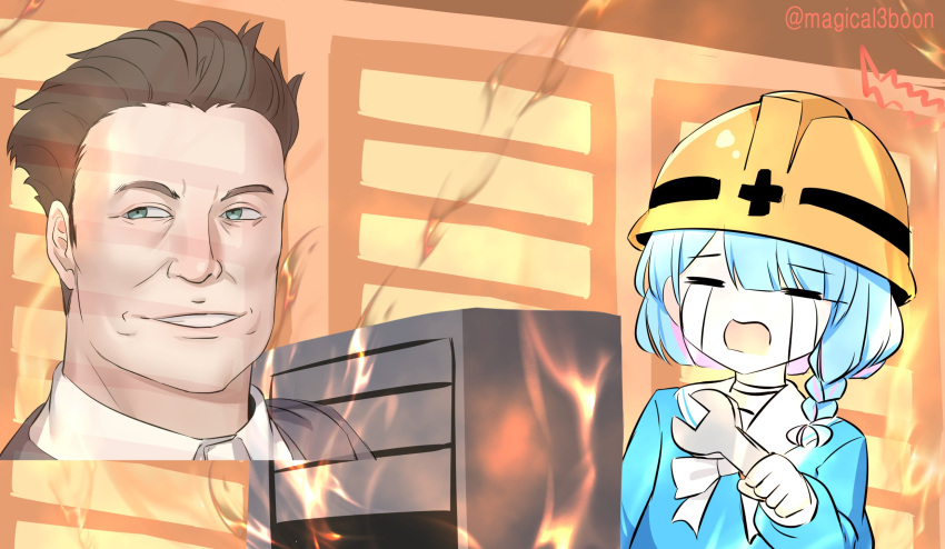 Safebooru - 1boy 1girl arona (blue archive) blue archive blue hair blue shirt braid closed eyes ...