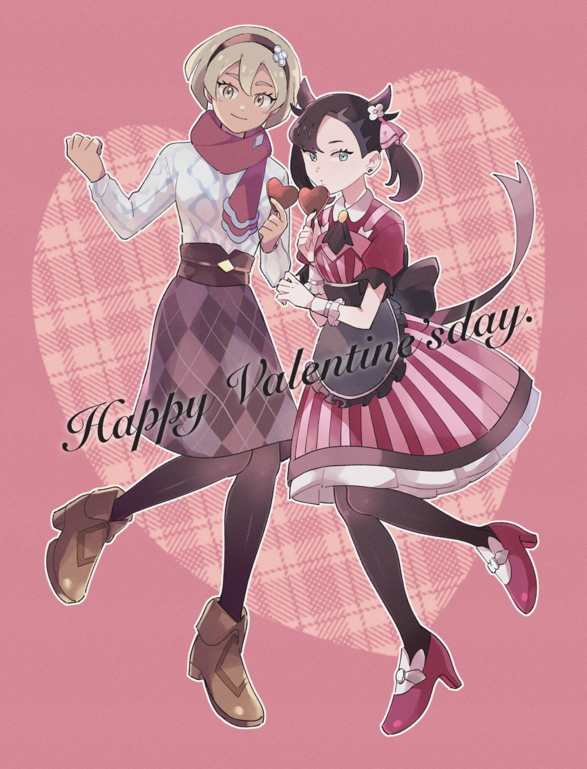 Safebooru - 2girls apron argyle clothes argyle skirt ascot asymmetrical bangs bea (palentine's ...