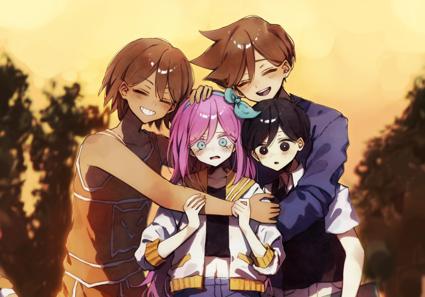 Safebooru - 1girl 3boys antenna hair aubrey (faraway) (omori) aubrey ...