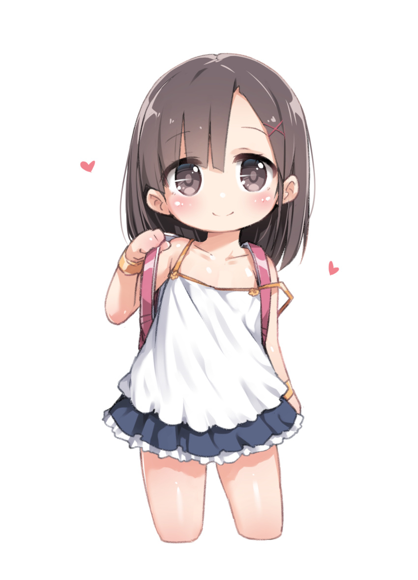 Safebooru - 1girl backpack bag bare shoulders blue skirt bracelet brown eyes brown hair camisole ...