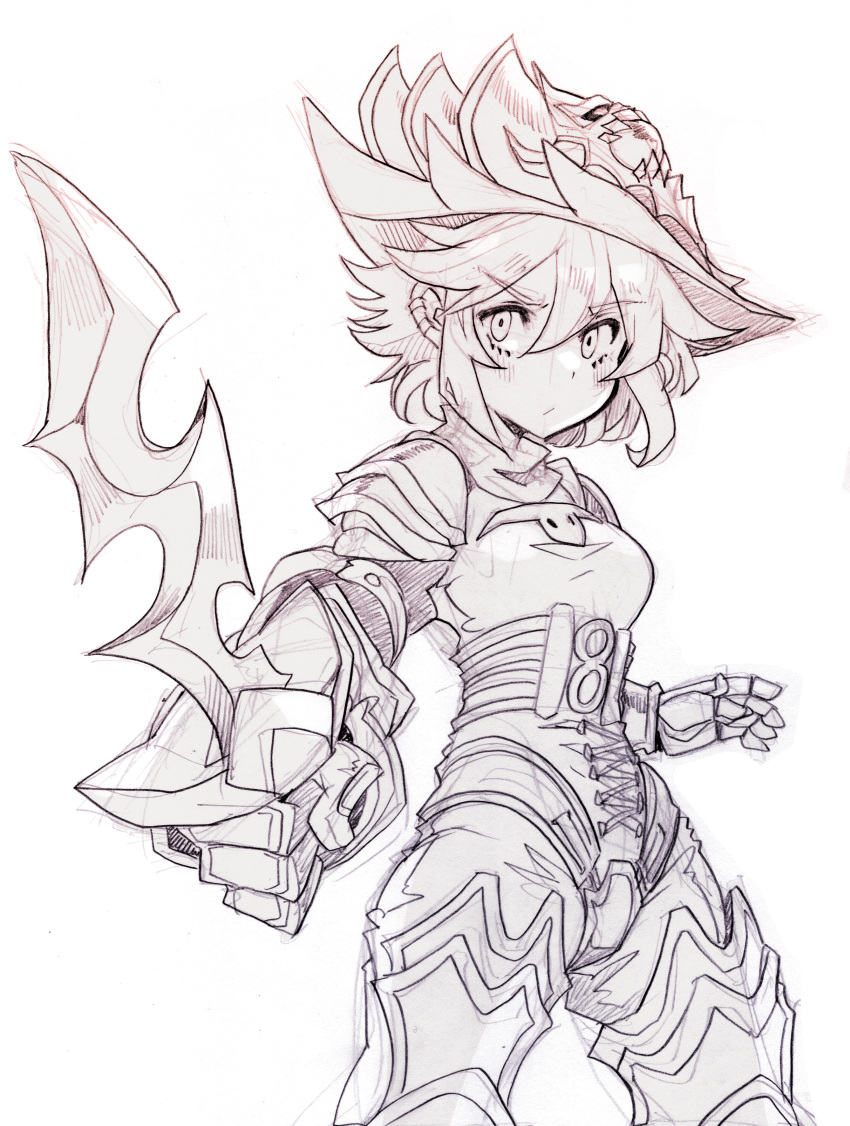 Safebooru - 1girl absurdres armor asymmetrical bangs belt breasts commentary commission dang ...