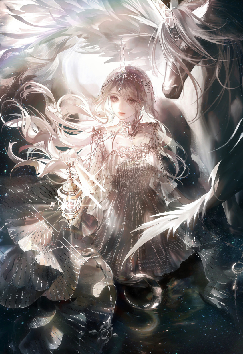 Safebooru - 1girl absurdres ad lunam (shining nikki) choker circlet cowboy shot dress ...