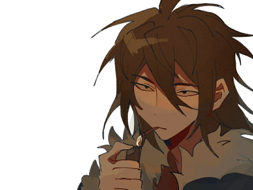 Safebooru - 1boy beiquqian black eyes black jacket brown hair cigarette closed mouth commentary ...