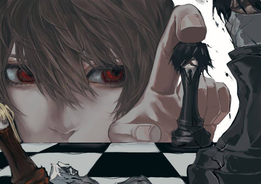 Safebooru - 1girl 2boys absurdres amane misa black hair black jacket ...