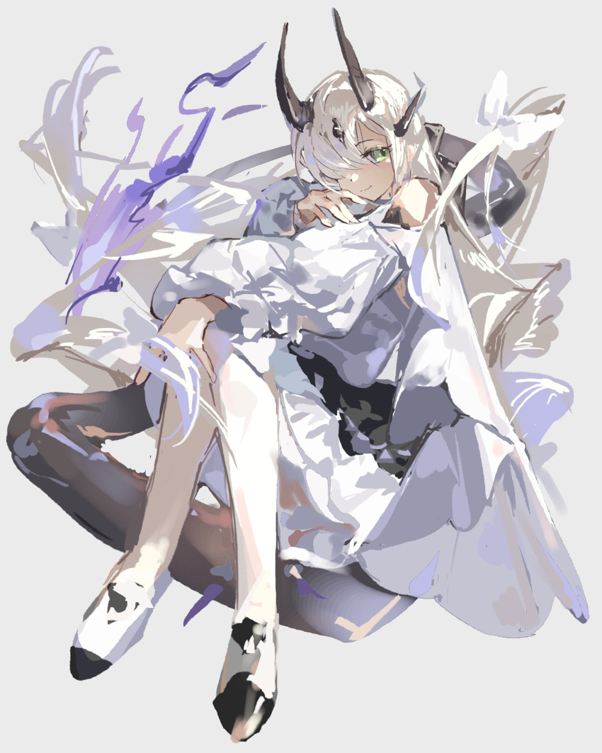Safebooru - 1girl arknights bare shoulders black horns closed mouth dress eblana (arknights ...