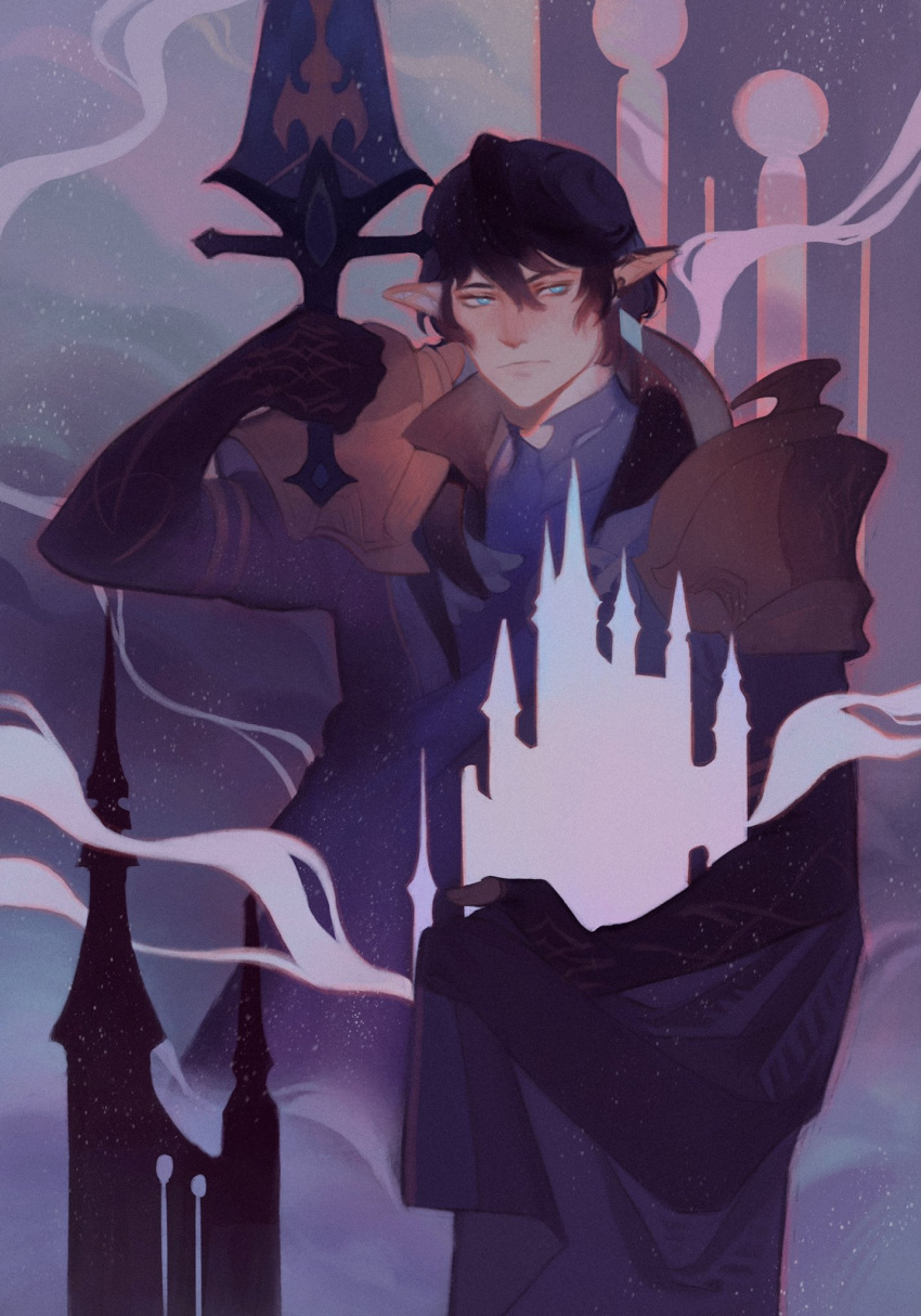 Safebooru - 1boy arm up armor aymeric de borel black gloves black hair ...