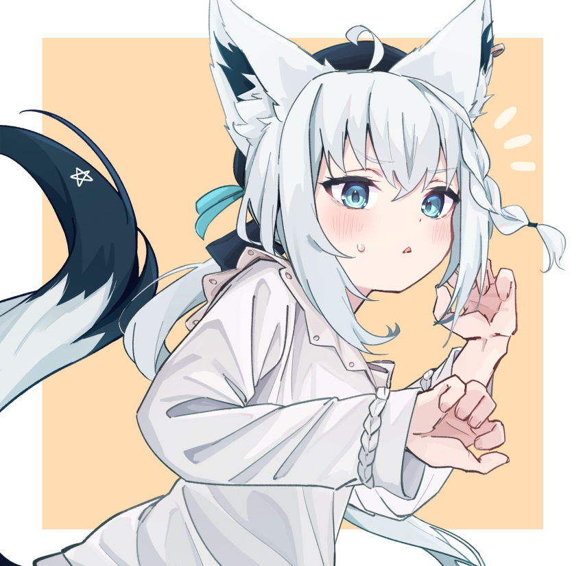 Safebooru - 1girl ahoge animal ear fluff animal ear piercing animal ears aqua eyes beret black ...