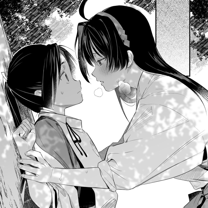 Safebooru - 1boy 1girl ahoge black hair blush eye contact hairband heavy breathing hetero ...