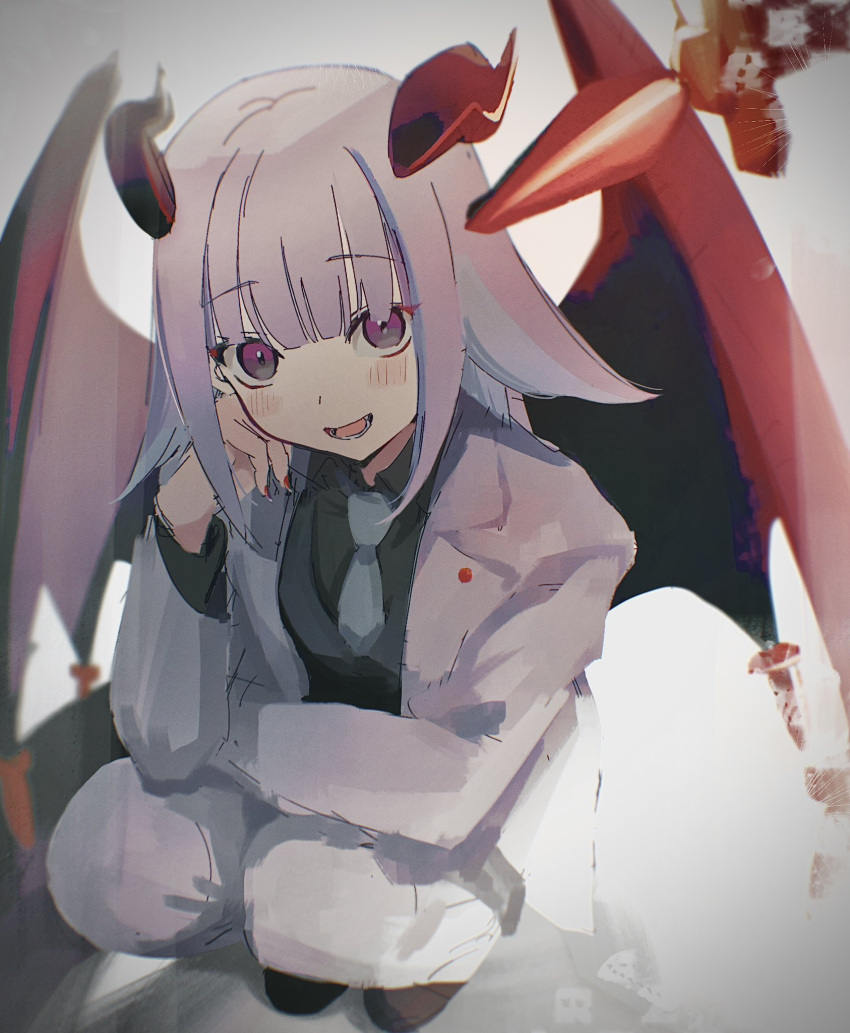 Safebooru - 1girl black shirt collared shirt demon girl demon horns ...