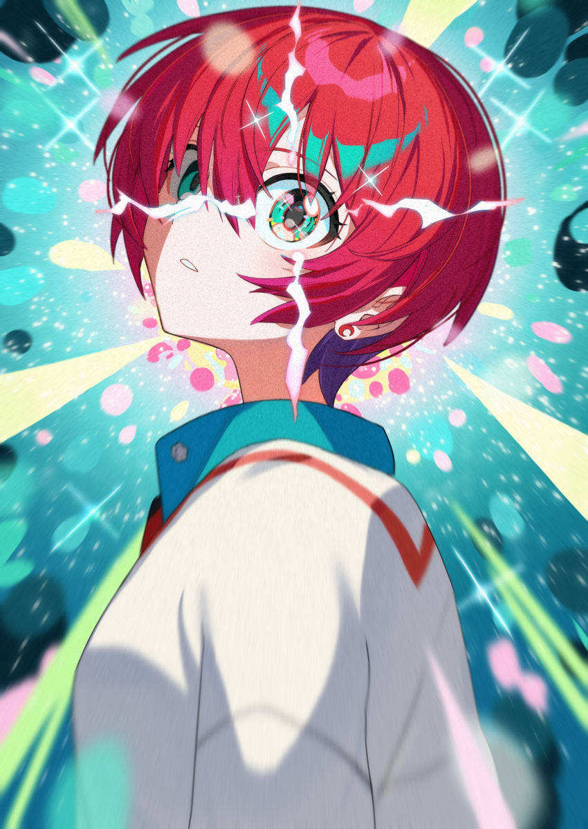 Safebooru 1girl Amate Yuzuriha Aqua Eyes Aqua Shirt Earrings Glowing 0710