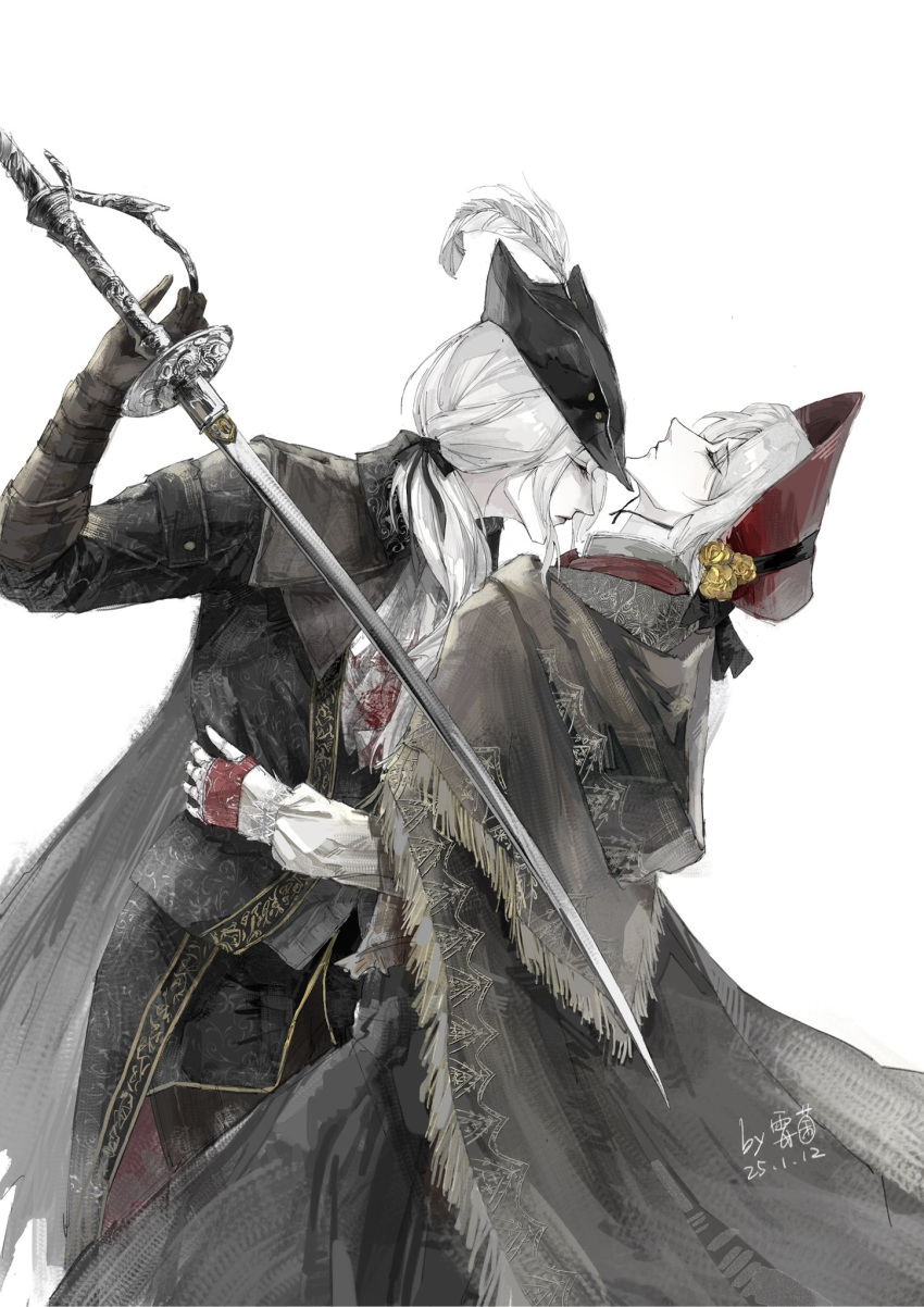 Safebooru - 2girls ascot blood bloodborne bonnet cape closed mouth coat ...
