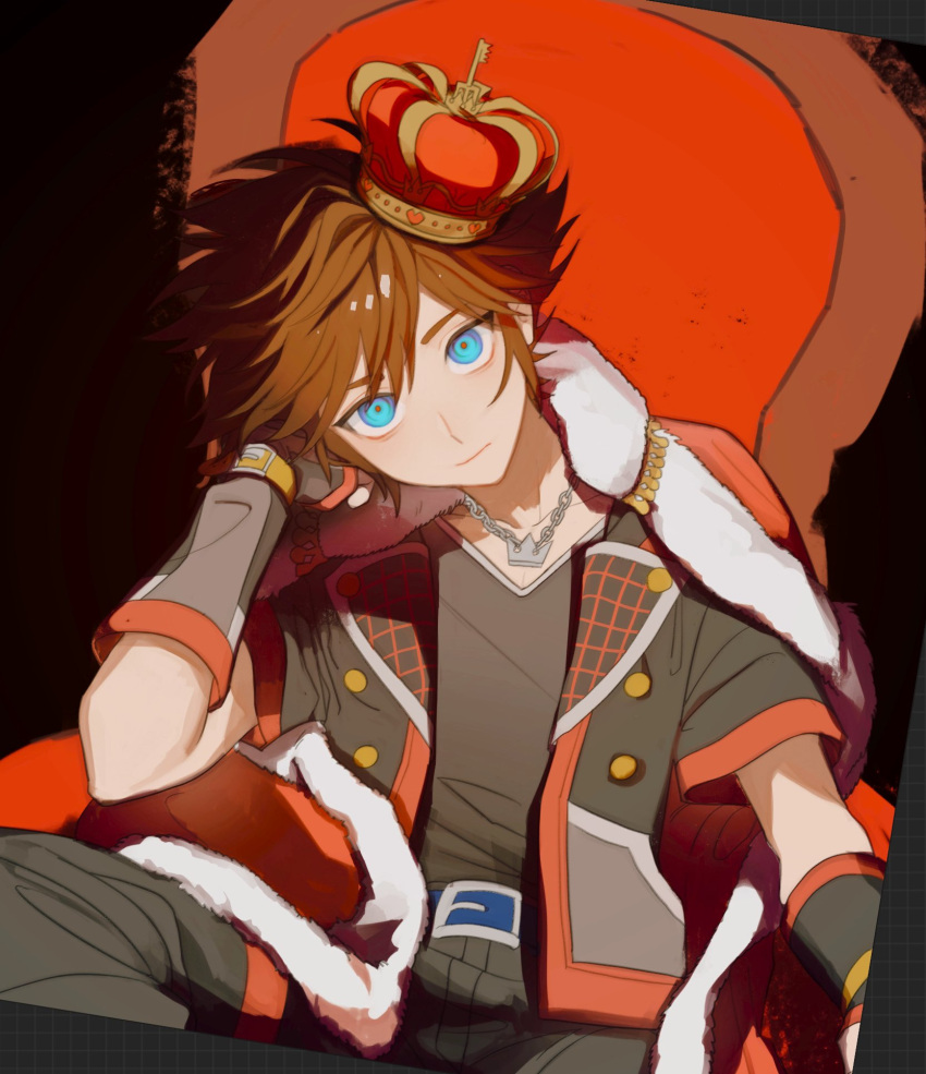 Safebooru - 1boy belt black shirt blue eyes brown hair cape chain chain ...