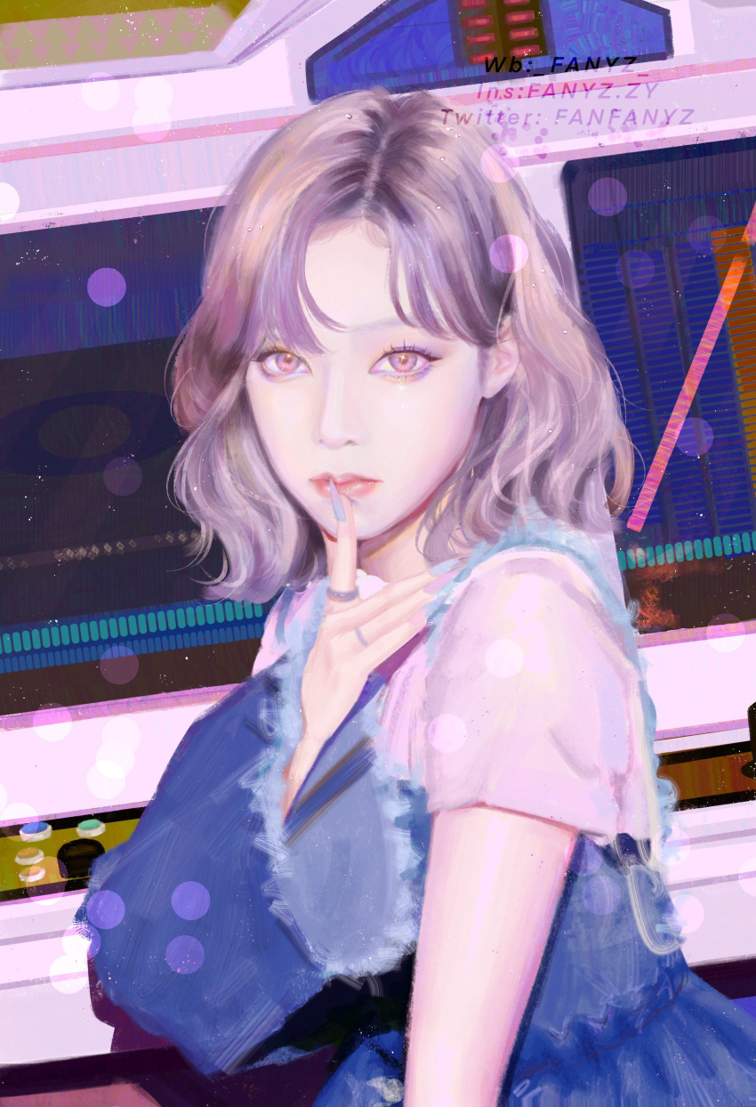 Safebooru - 1girl absurdres aespa blue dress closed mouth commentary request dress fanfanyz ...