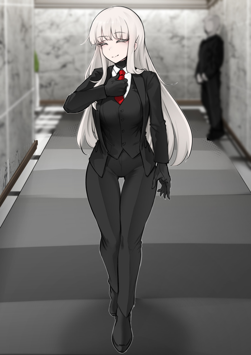 Safebooru - 1boy 1girl ^ ^ absurdres black gloves breasts closed eyes commentary english ...