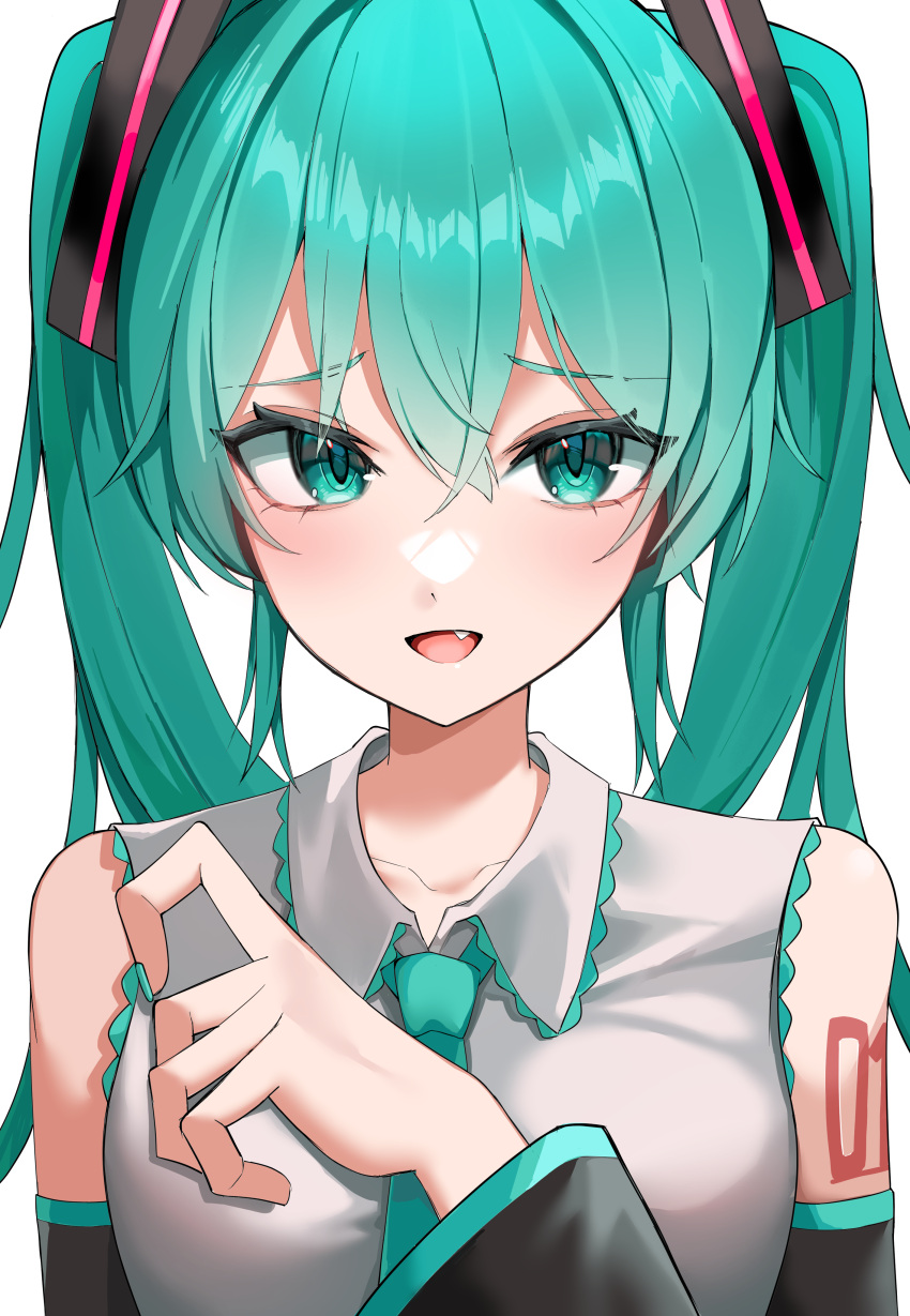 Safebooru - 1girl absurdres aqua eyes aqua hair aqua nails aqua necktie black sleeves breasts ...