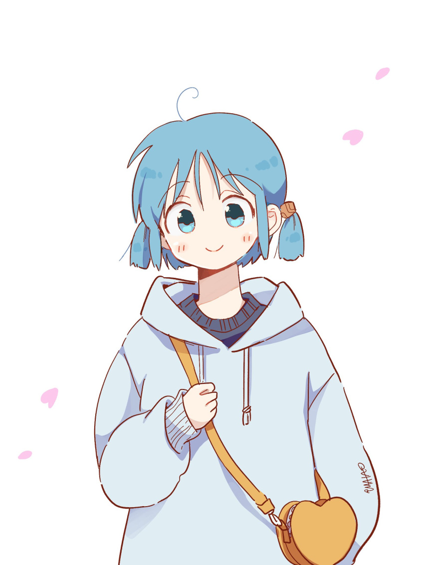Safebooru 1girl Bag Blue Eyes Blue Hair Blue Hoodie Blush Commentary 3981