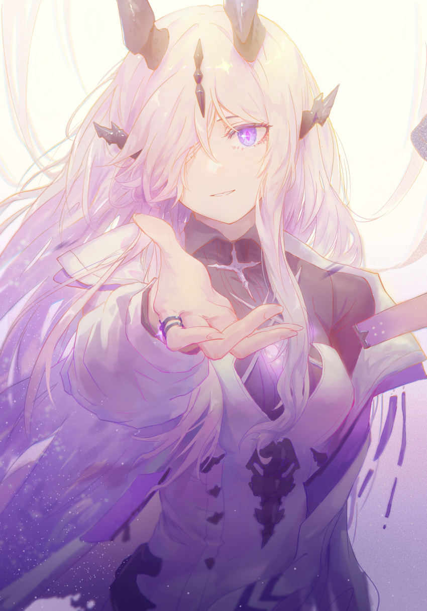 Safebooru - 1girl absurdres arknights black shirt blonde hair breasts coat collared shirt dragon ...