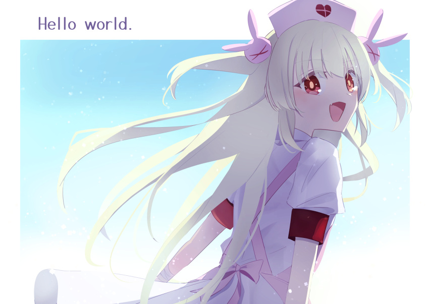 Safebooru - 1girl :d apron backlighting blue background comiket 104 ...