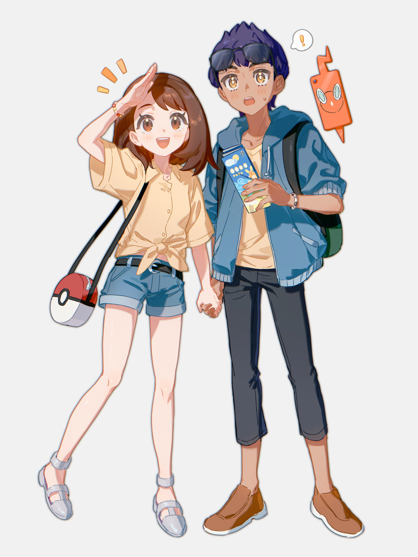 Safebooru - 1boy 1girl absurdres bag black hair black pants blue hoodie blue pants blush ...