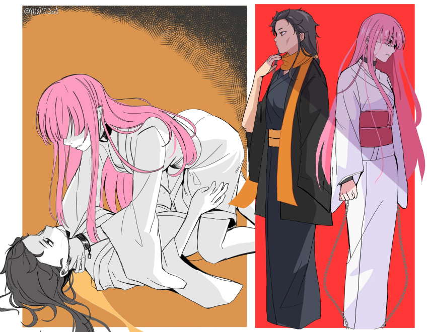 Safebooru - 1boy 1girl black hair hair between eyes highres japanese clothes kimono long hair ...