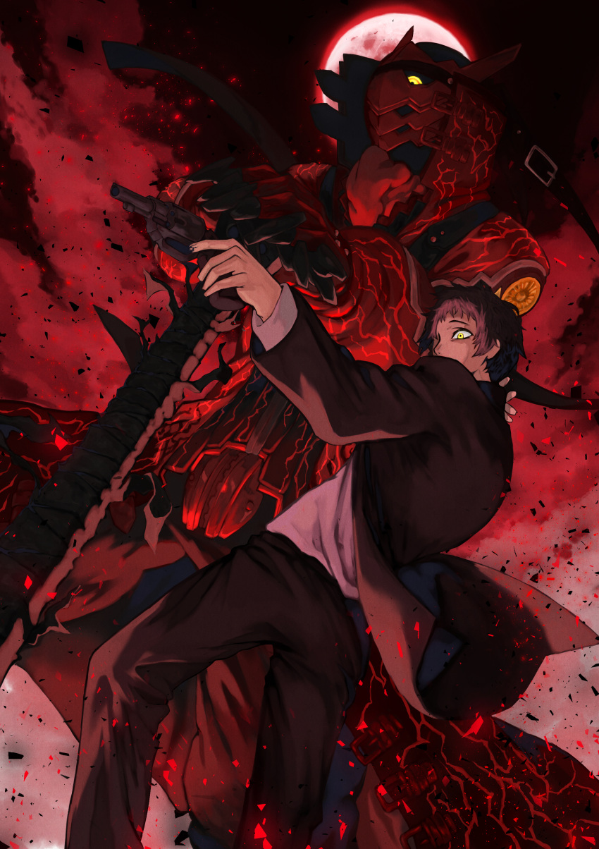 Safebooru - 2boys absurdres adachi tooru codpiece giant gun highres ...