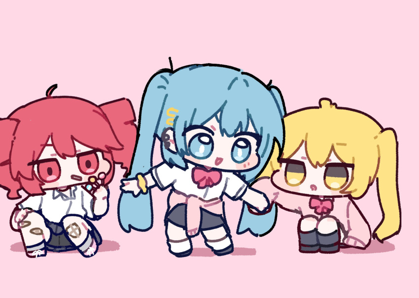 Safebooru - 3girls akita neru aqua hair blonde hair cardigan chibi ...