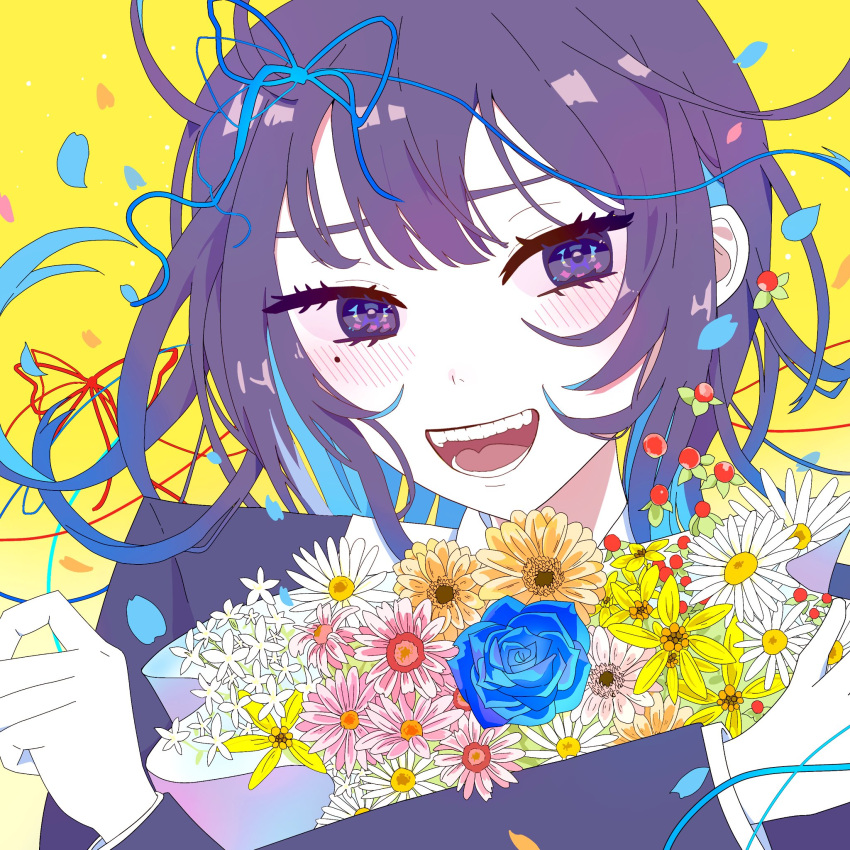 Safebooru - 1girl ado (utaite) blue eyes blue hair blush bouquet chando ...