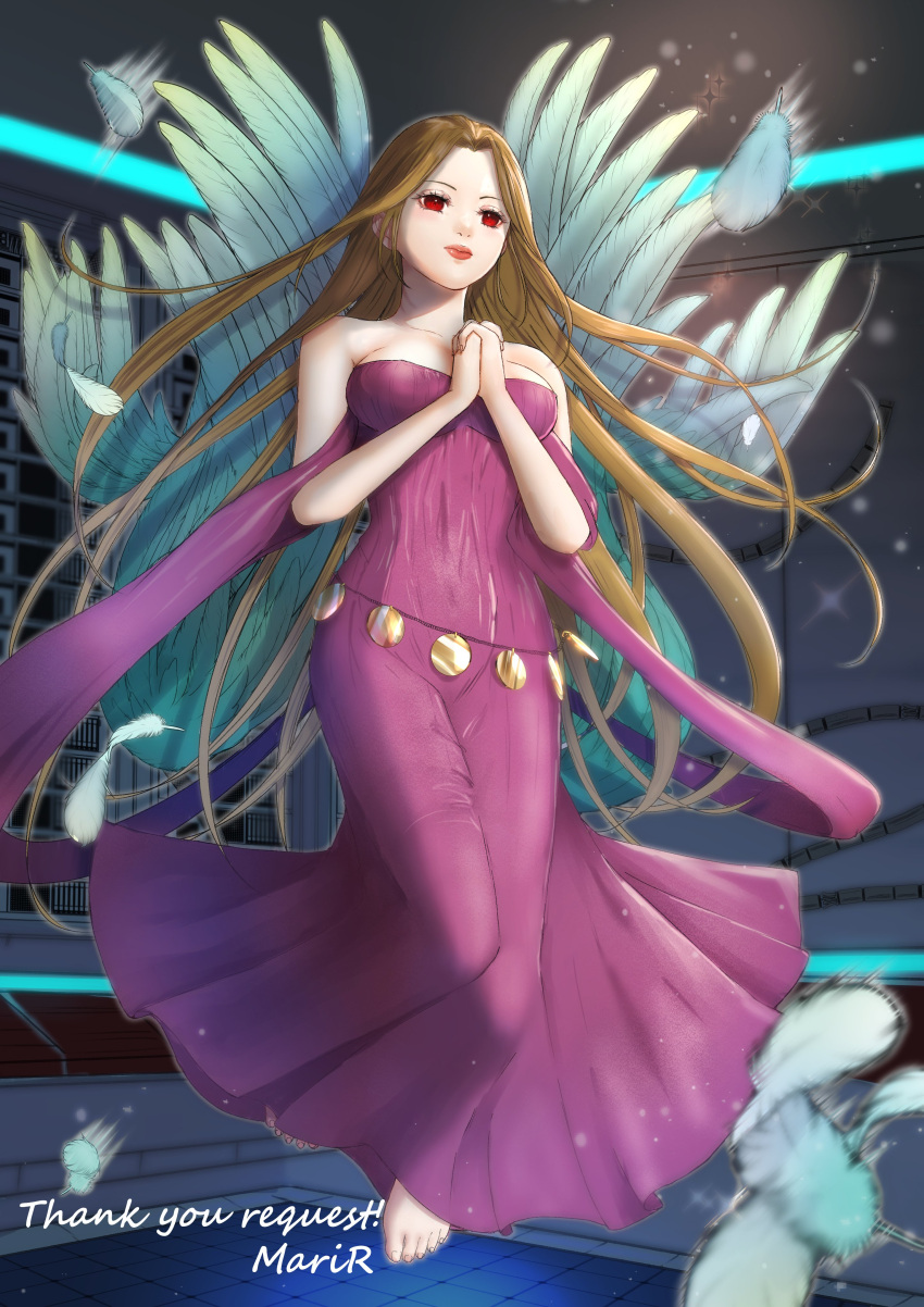 Safebooru - 1girl absurdres angel wings bare shoulders blonde hair breasts breath of fire breath ...