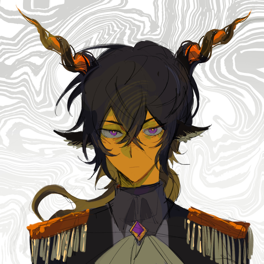 Safebooru - 1boy :/ abstract background animal ears arknights ascot beiquqian black hair black ...