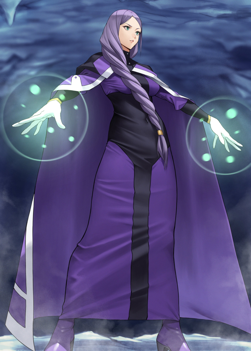 Safebooru - absurdres boots braid cape casting spell dress gloves green ...