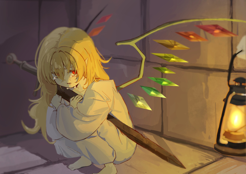 Safebooru - absurdres alternate costume blonde hair chipped sword crying crying with eyes open ...