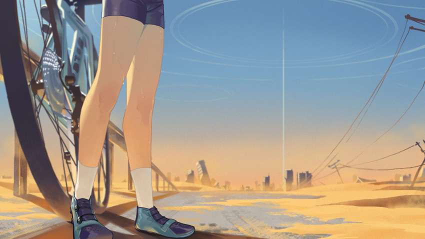 Safebooru - 1girl bicycle bike shorts blue archive blue sky commentary day highres leg focus li ...
