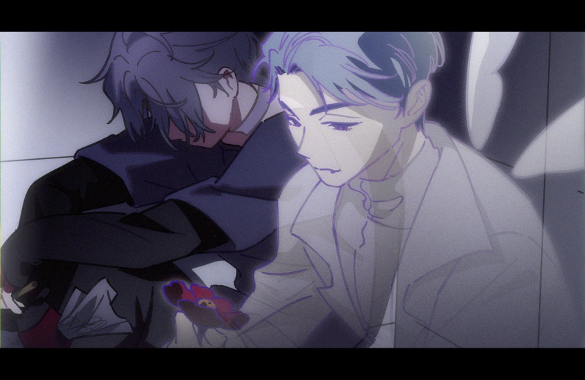 Safebooru - 2boys alien stage black eyes black hair black shirt chinese commentary coat ...