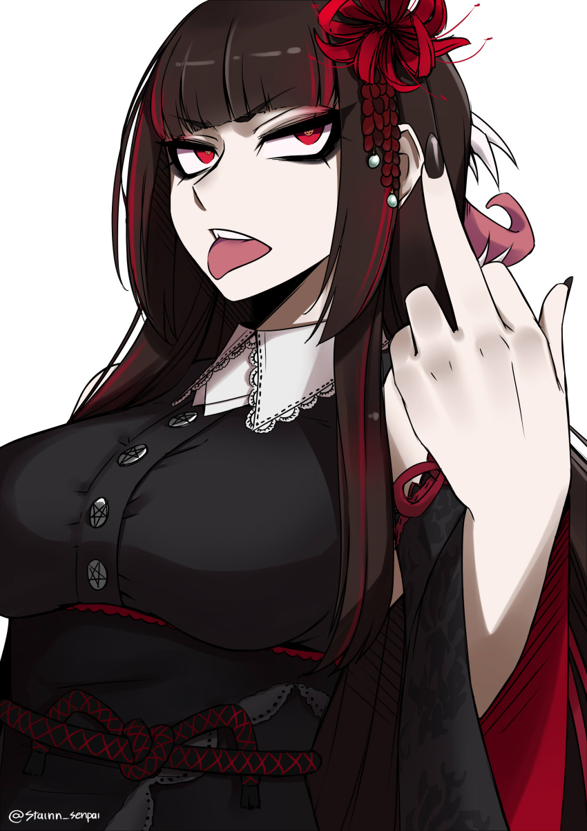 Safebooru - 1girl absurdres black eyeliner black hair black nails black shirt blunt bangs ...