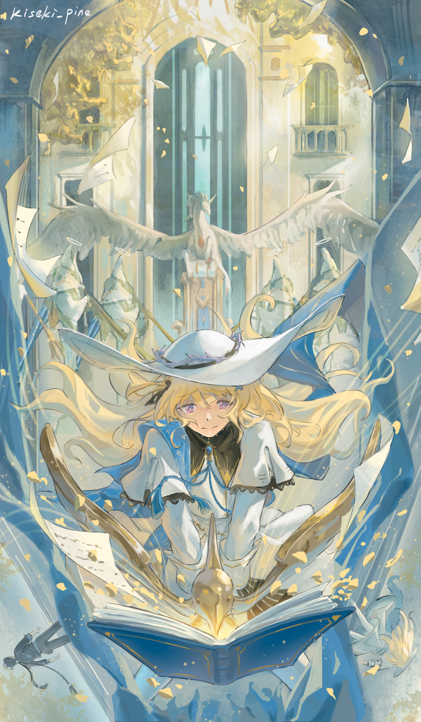 Safebooru - 1girl absurdres artist name black collar blonde hair blue gemstone book closed mouth ...