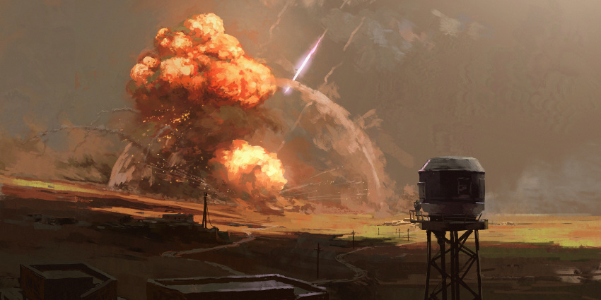 Safebooru - building day dome energy barrier explosion highres ...