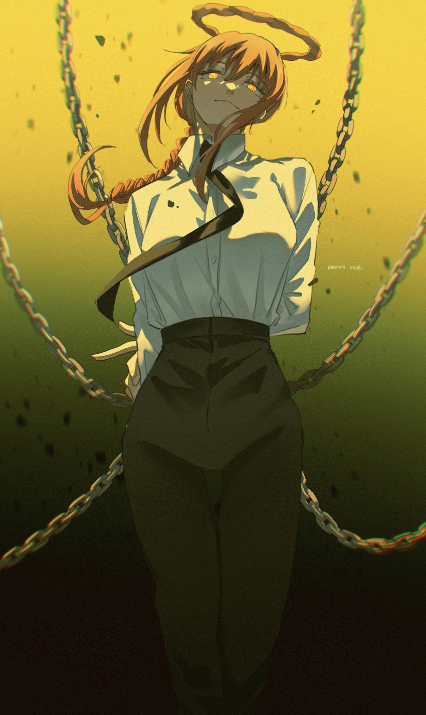 Safebooru - 1girl absurdres arms behind back artist name black background black necktie black ...