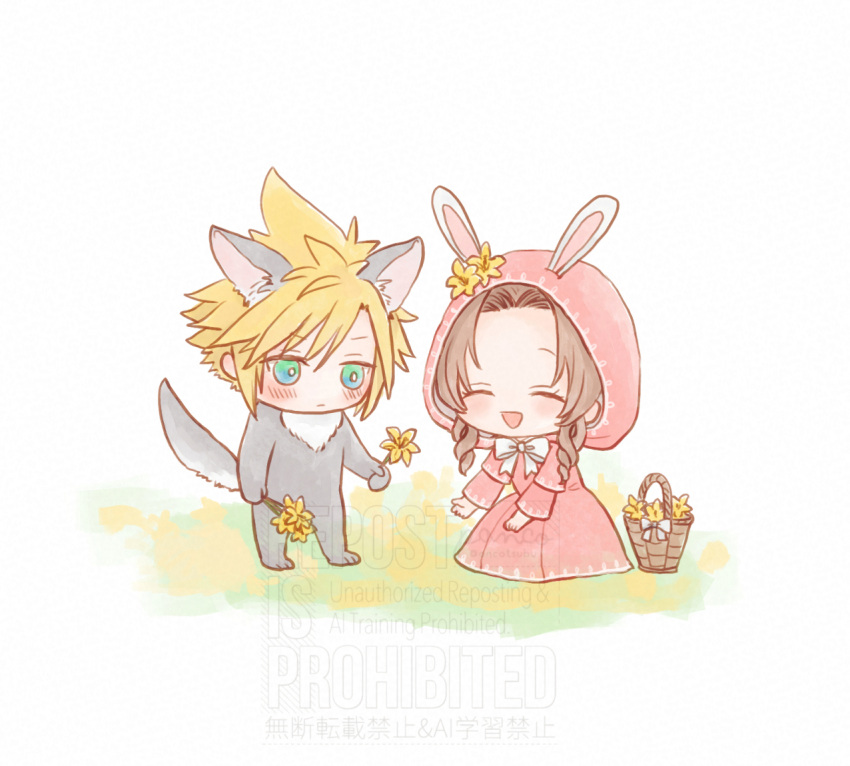 Safebooru - 1boy 1girl aerith gainsborough alternate costume ancotsubu animal ears aqua eyes ...