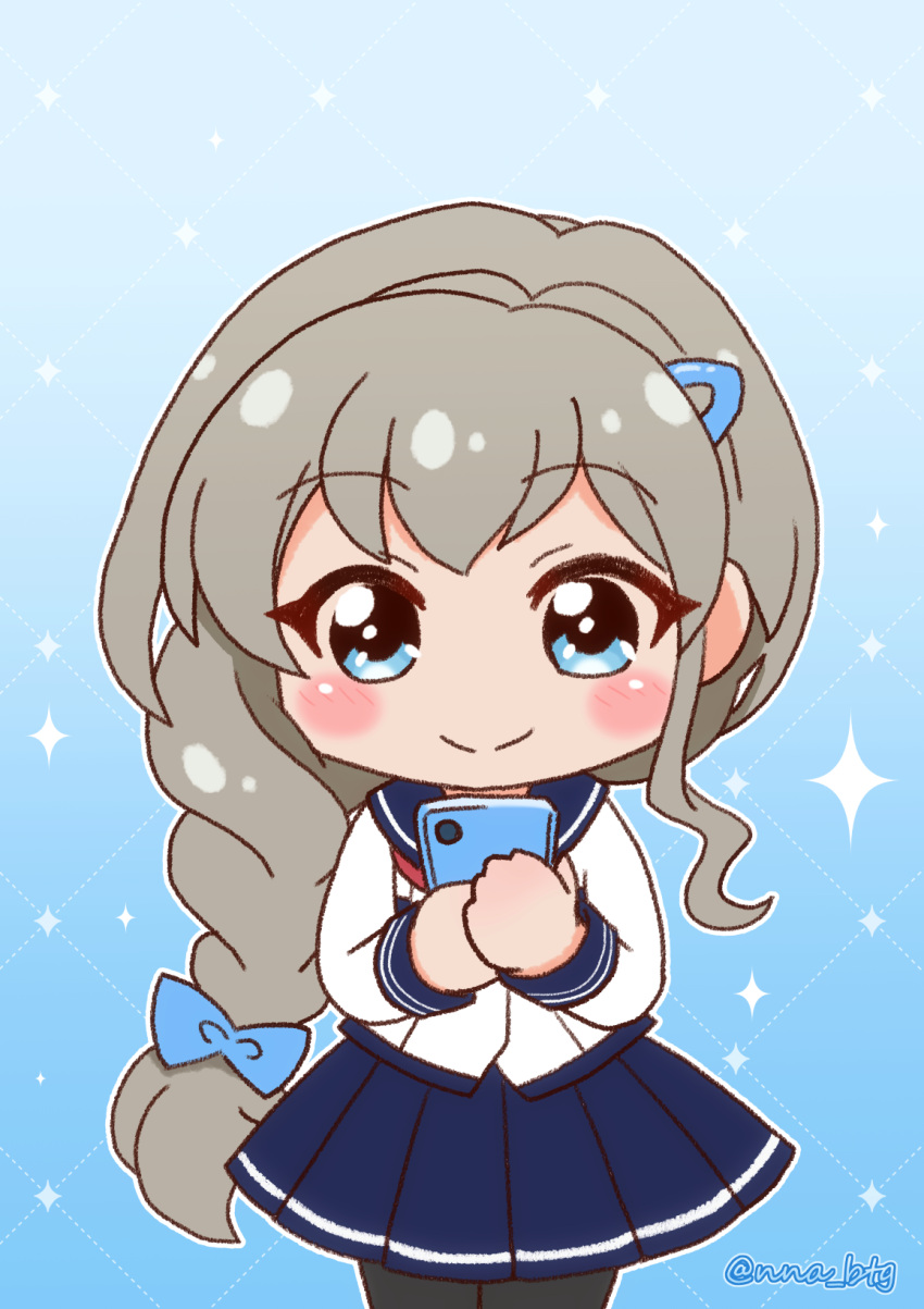 Safebooru - 1girl battle girl high school blue background blue bow blue eyes blush bow cellphone ...