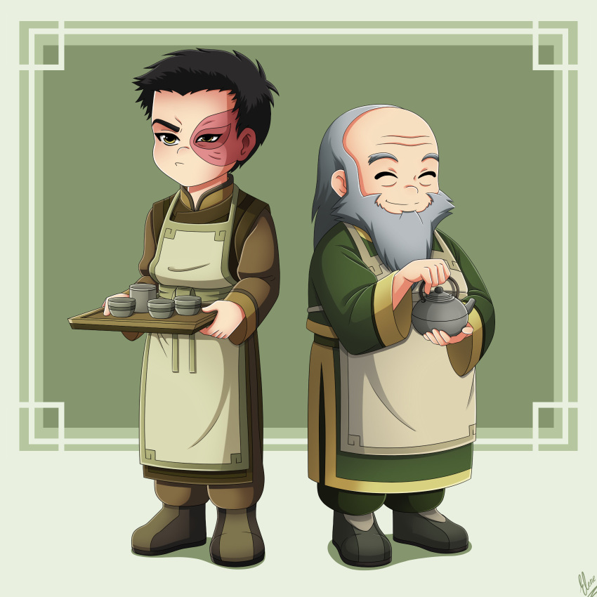 Safebooru - 2boys apron avatar: the last airbender avatar legends balding beard black hair burn ...