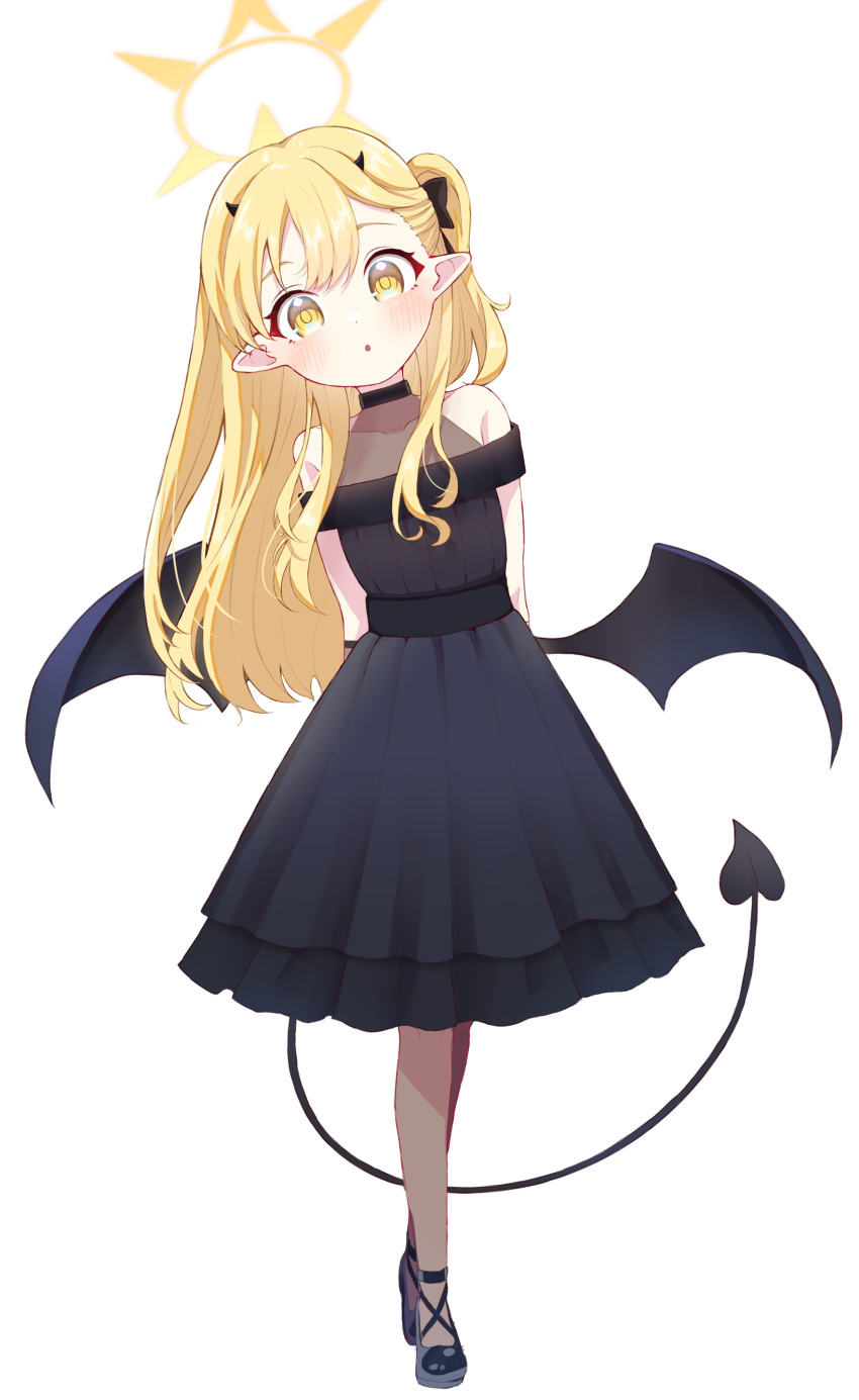 Safebooru - 1girl :o absurdres arms behind back bare shoulders black bow black dress black shoes ...