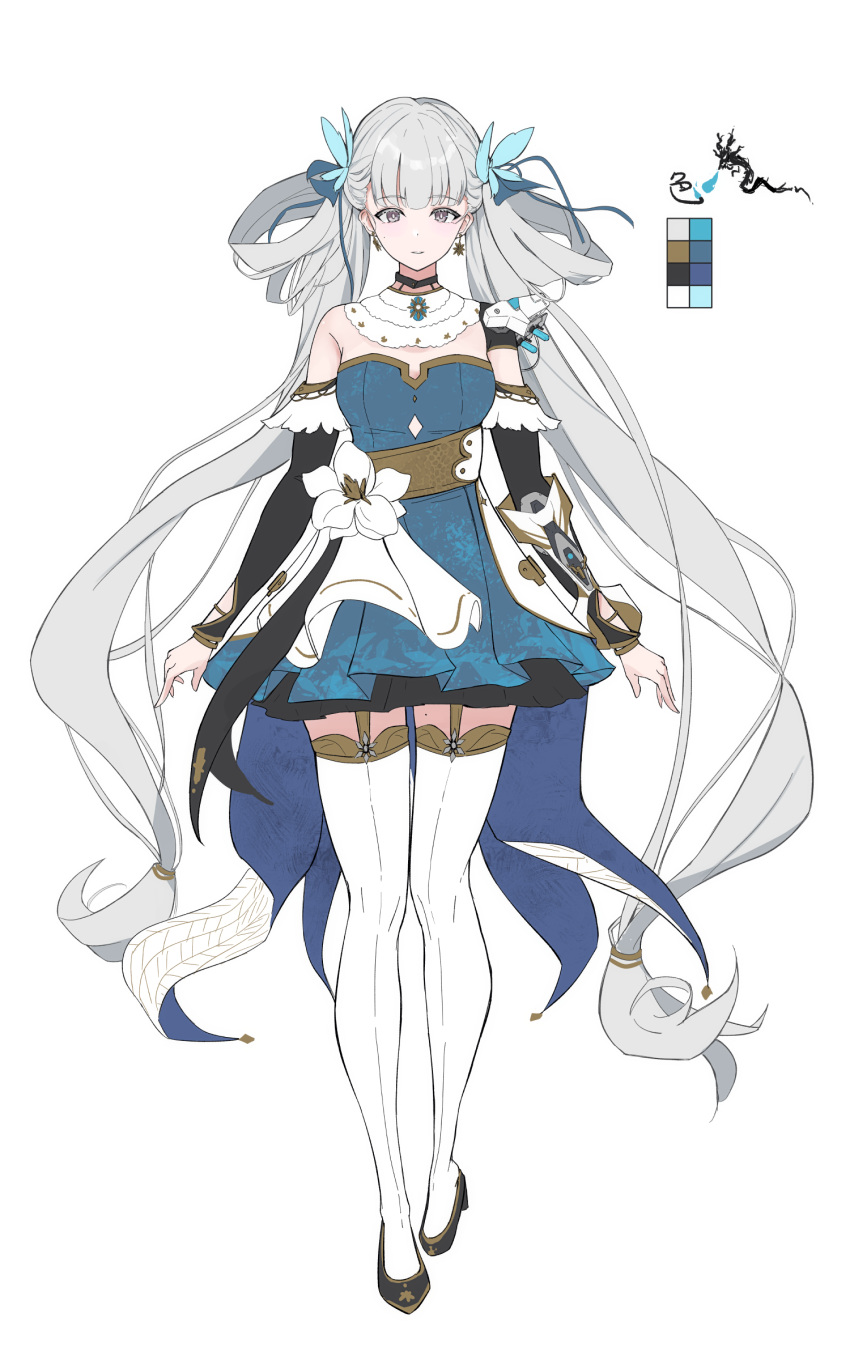 Safebooru - 1girl absurdres alternate costume black shoes blue dress closed mouth collar ...