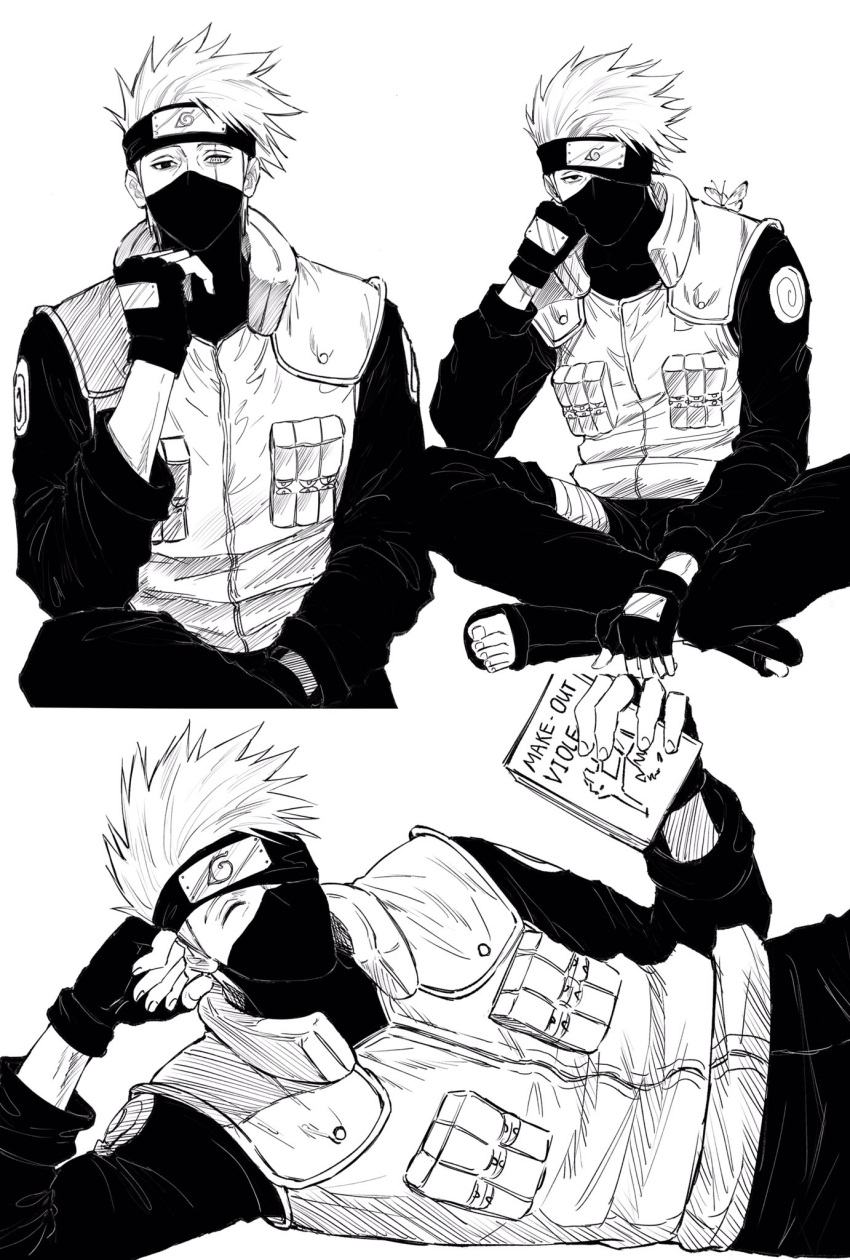 Safebooru - 1boy book bug butterfly fingerless gloves gloves greyscale ...