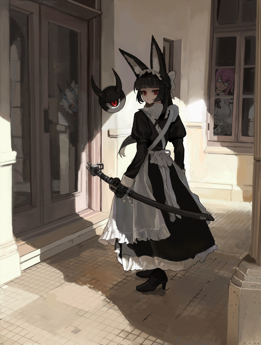 Safebooru - 3girls absurdres alternate costume animal ear fluff animal ears apron astra yao ...