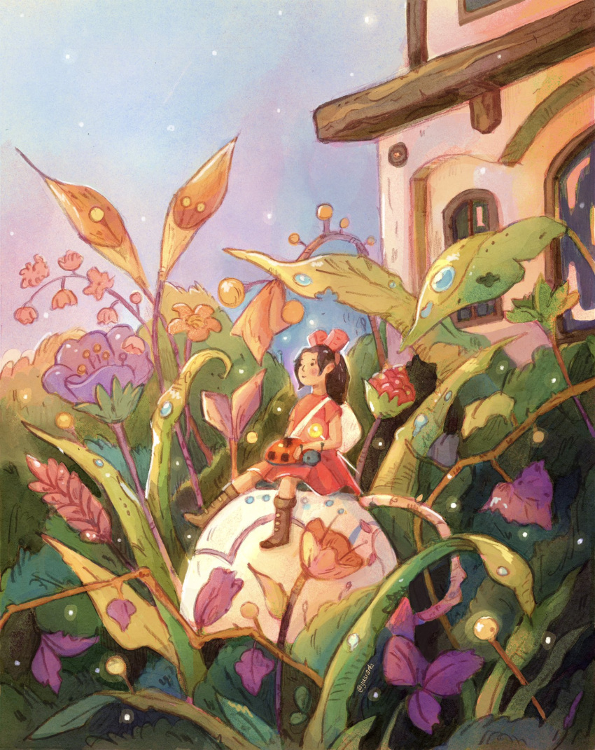 Safebooru - arrietty bag boots bow brown hair building child dress ...