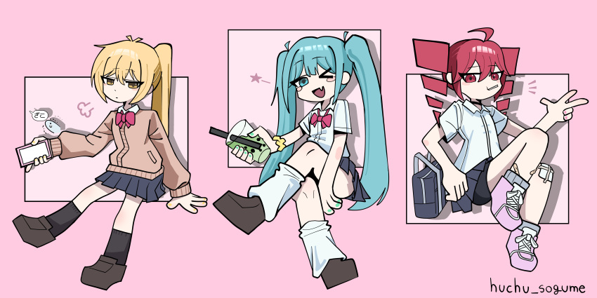 Safebooru - > o 3girls absurdres ahoge akita neru alternate costume aqua eyes aqua hair artist ...