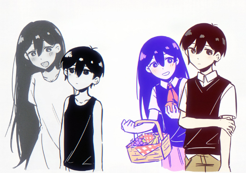Safebooru - 2boys 2girls antenna hair bailan1130 basket black eyes ...