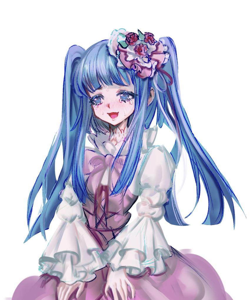 Safebooru - 1girl :d blue eyes blue hair blush bow bowtie dress flower frills furudo erika hair ...